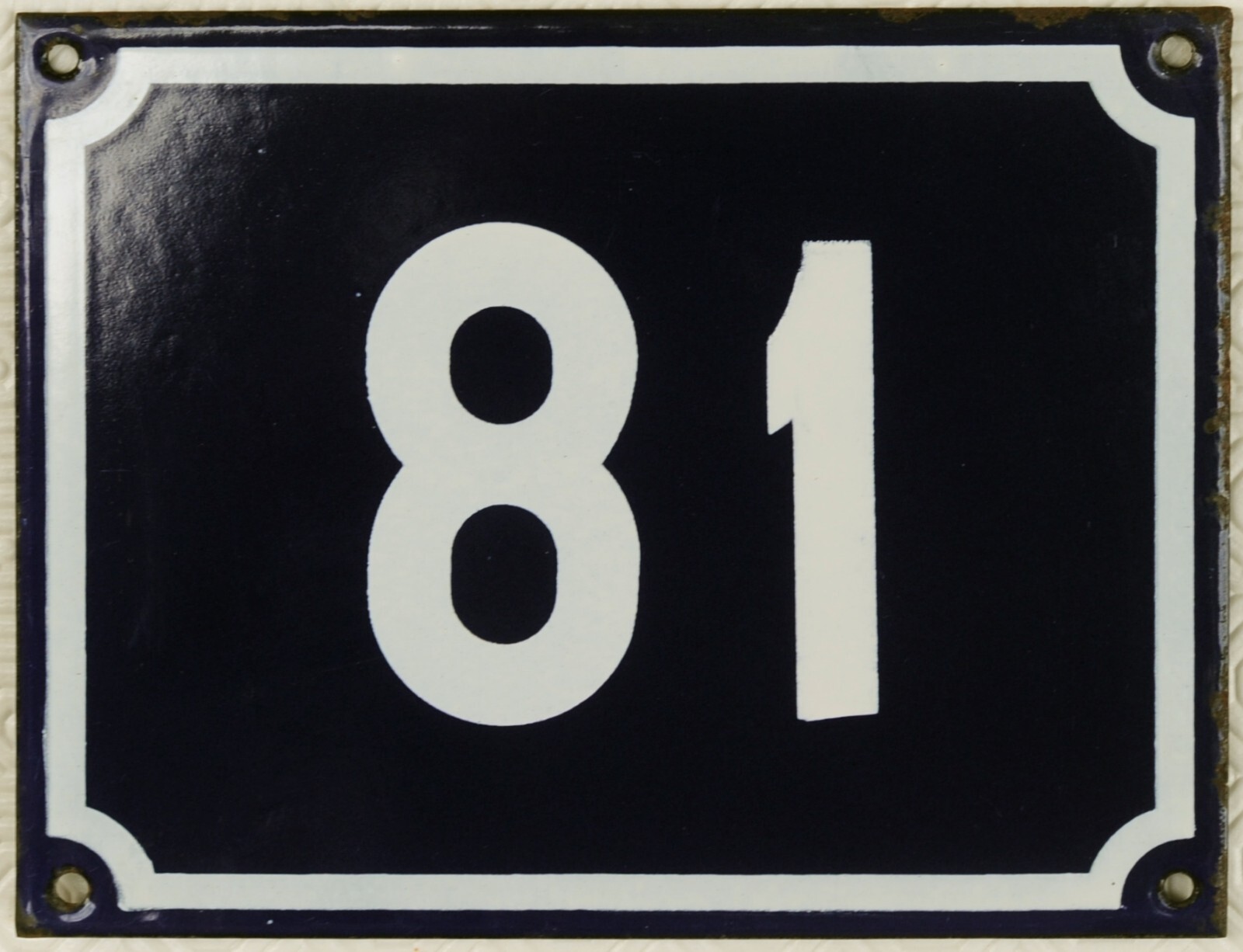 Large old blue French house number 81 door gate plate plaque enamel ...