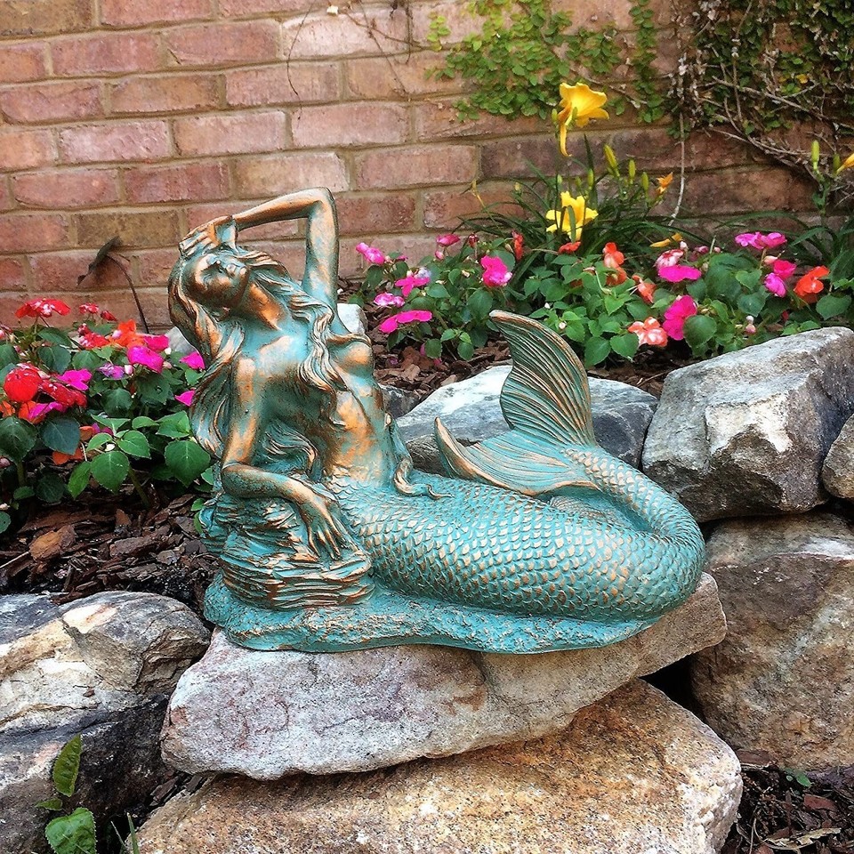 Antique Bronze Patina Mermaid Sculptures Siren Statues Nautical Pool ...