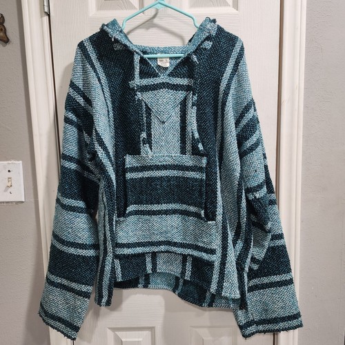 Surfer Hoodie Drug Rug Pullover Blue Stripes Size L - Preowned | eBay