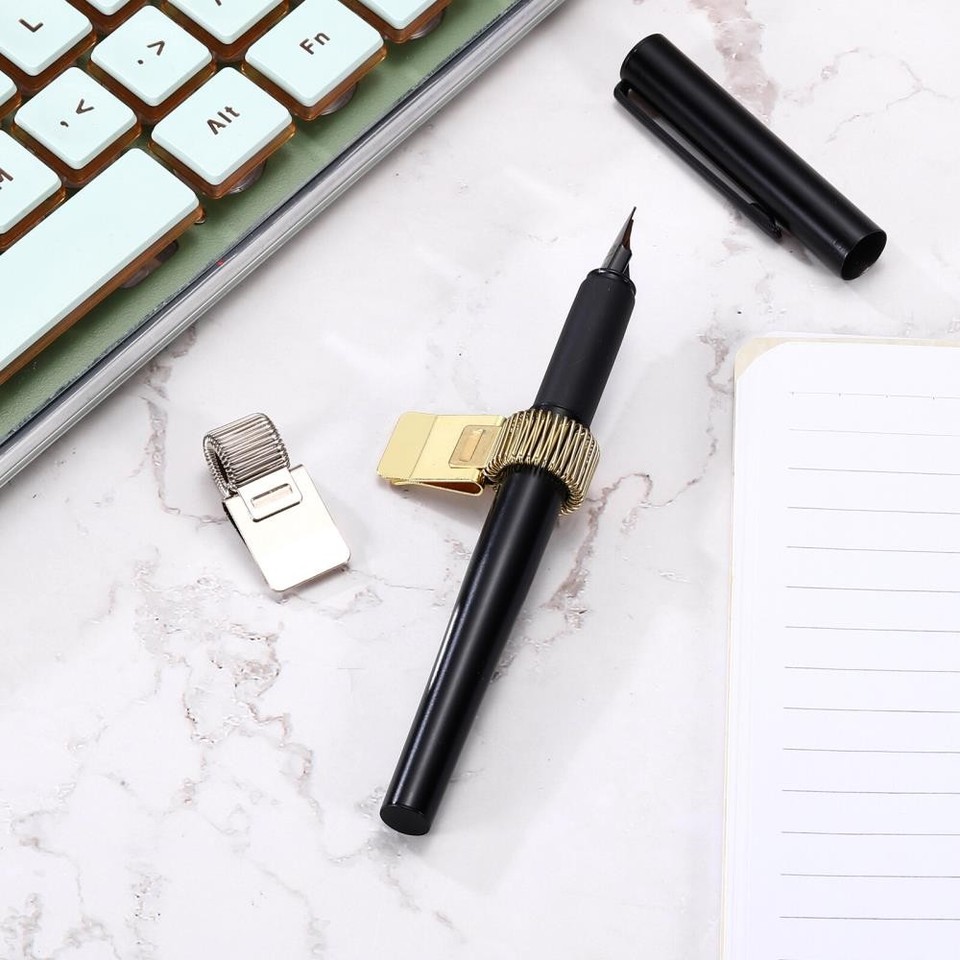 5 PCS Pen Holder Clip Gold Tone Lightweight Metal Single Loop Pen Clip ...