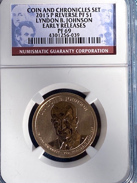 2 ea 2015 LBJ Presidential Dollar Coins 1 Ultra Cam, 1 Reverse PF69 C&C ...