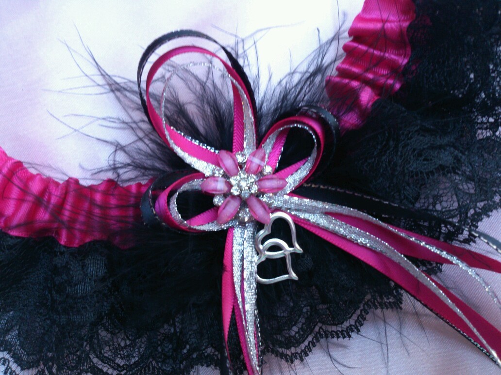 Wedding Garter Fuchsia Pink Black Silver Bridal Prom Lingerie Plus Size ...