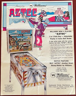 1976 Williams Aztec Original Pinball Flyer | eBay