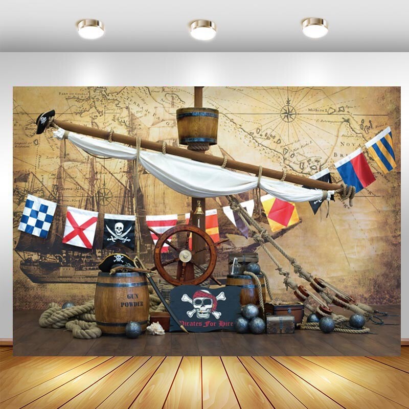 Picture Background For Pirate Theme Party 16X7 Ft Vintage Pirate Ship
