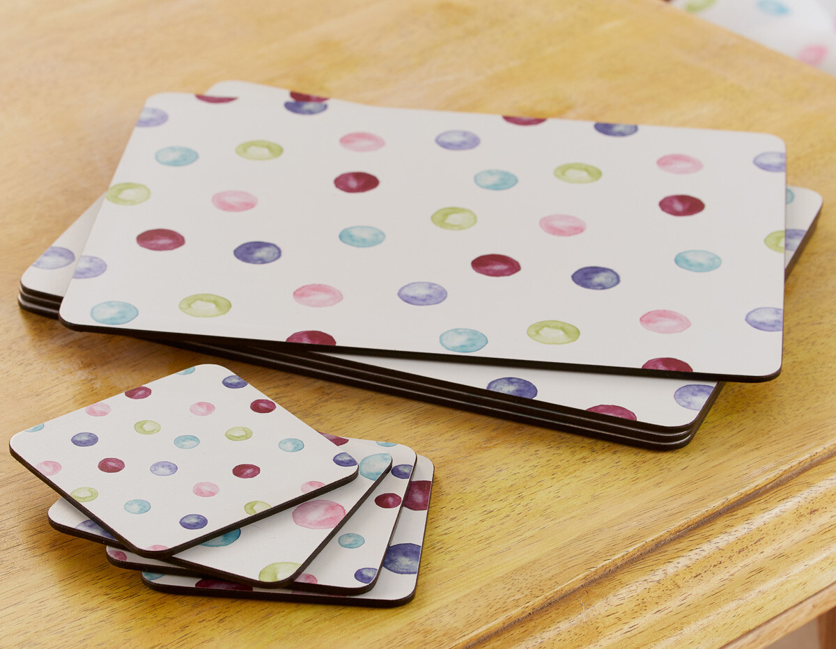 Cooksmart Spotty Dotty Set of 4 Placemats Cute Colourful Spots Table ...