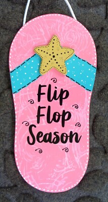 FLIP FLOP SEASON SIGN Wall Art Hanger Deck Patio Pool Tiki Hot Tub Wood ...
