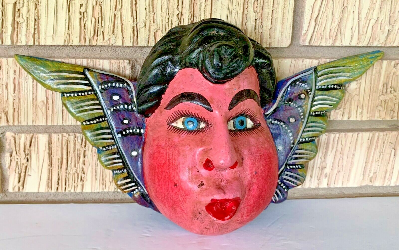 Mexican Folk Art Carved Wood Angel Cacheton Bust Wall Hanging Colonial ...