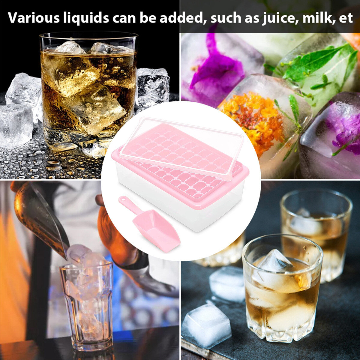 Ice Cube Tray with Lid and Scoop 55 Grids Large Capacity Ice Maker Mold ...