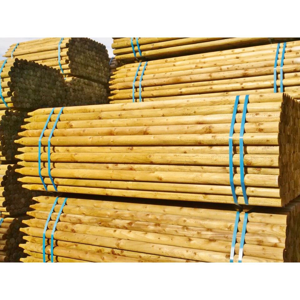 1.65m x 60mm Dia Round Pointed Treated Tree Fence Post Stake - Multi ...