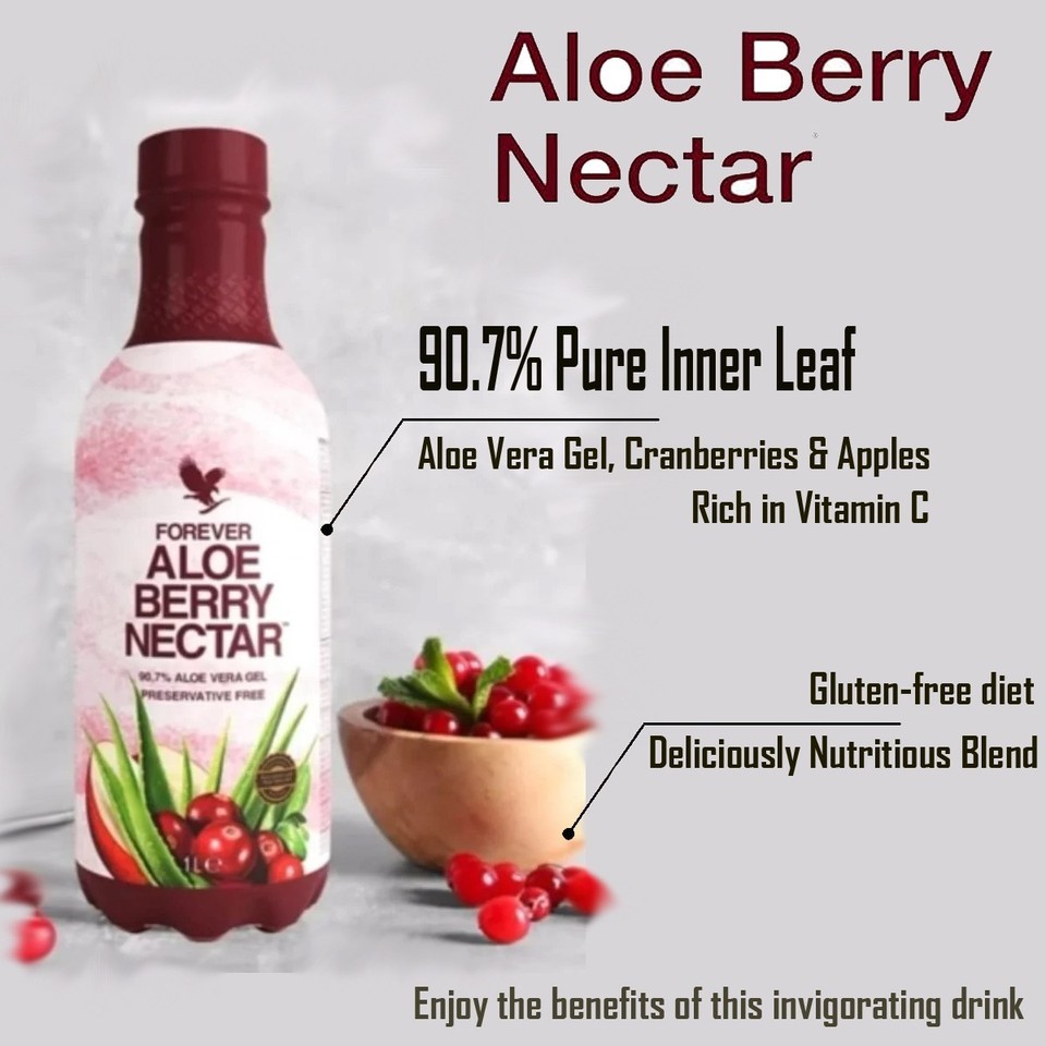 Forever Aloe Berry Nectar 33.8oz 91% Inner Leaf Aloe Vera Gel Gluten ...