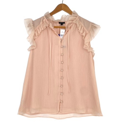 NWT Ann Taylor M Blush Pink Ruffle Tie Jewel Neck Shell Semi Sheer ...