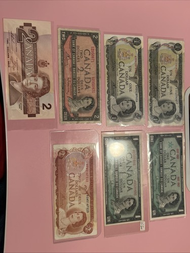 Lot of 7 Old Paper Canadian Bills / Bank Notes 1954 / 1967 / 1973 ...
