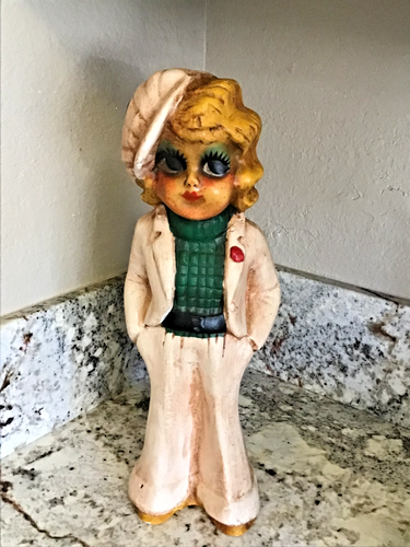 Vintage Chalkware ~ Carnival Prize Figure ~ Girl Flapper Bell Bottoms ...
