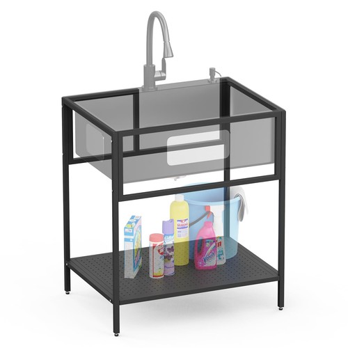 Freestanding Utility Sink Stand, 30x22 Inch Metal Black Stand With ...