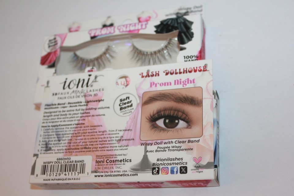 LOT/2 Ioni Eyelashes 3D Faux Mink/WISPY DOLL CLEAR BAND 686DH10 PROM ...