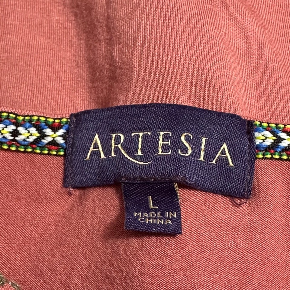 Artesia Womens Embroidered Rust Tank Top W/Eyelet Panel SZ L Boho ...