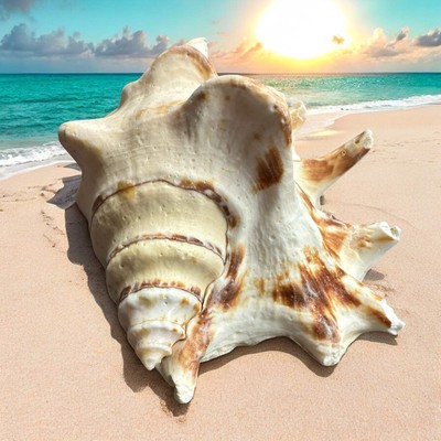 Large Conch Seashell Spiky Natural White Brown Big Sea Shell Beach Home ...