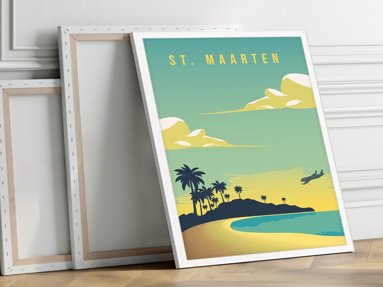 St. Maarten Island Illustration 40x50cm Stretched Travel Canvas Wall ...