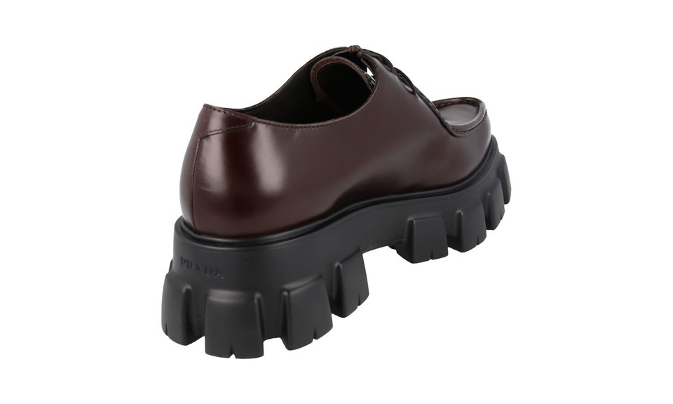 PRADA MONOLITH CHOCOLATE LOAFER LACE-UP SHOES 2EE361 BROWN LEATHER NEW ...