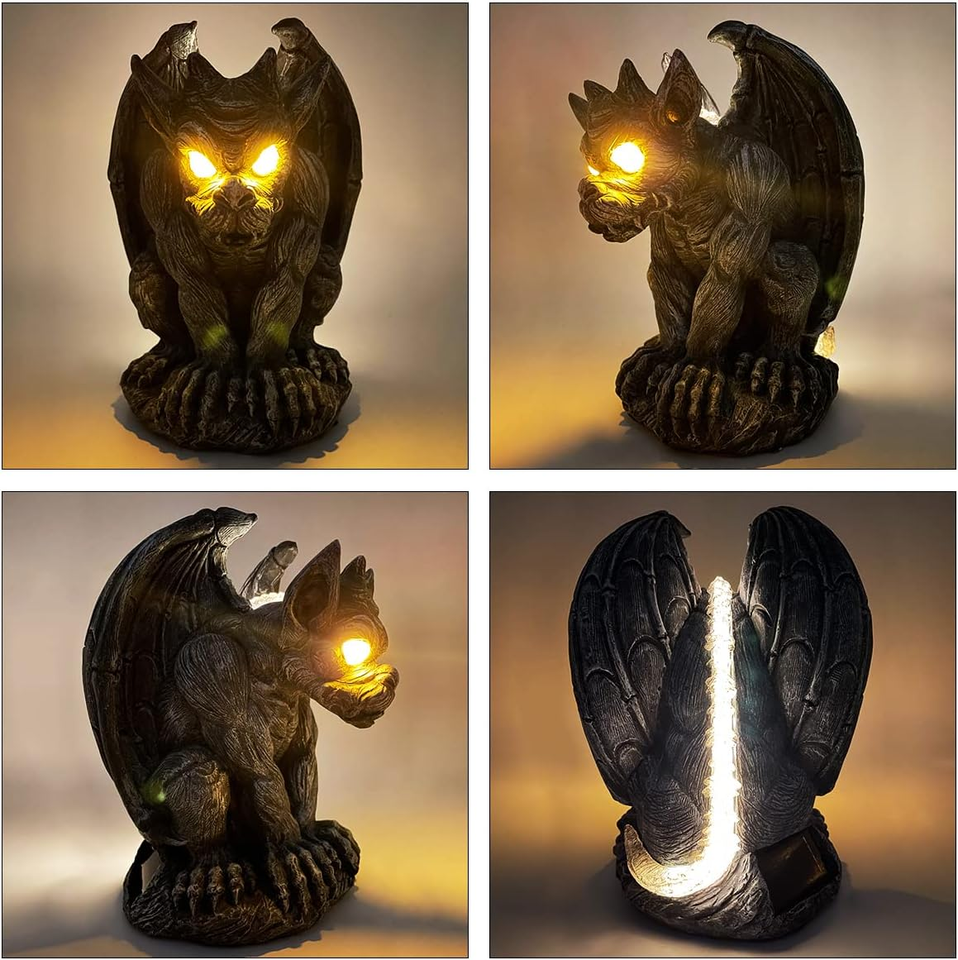 Large Winged Gargoyle Statue with Solar Lights Outdoor Decor, Sitting ...