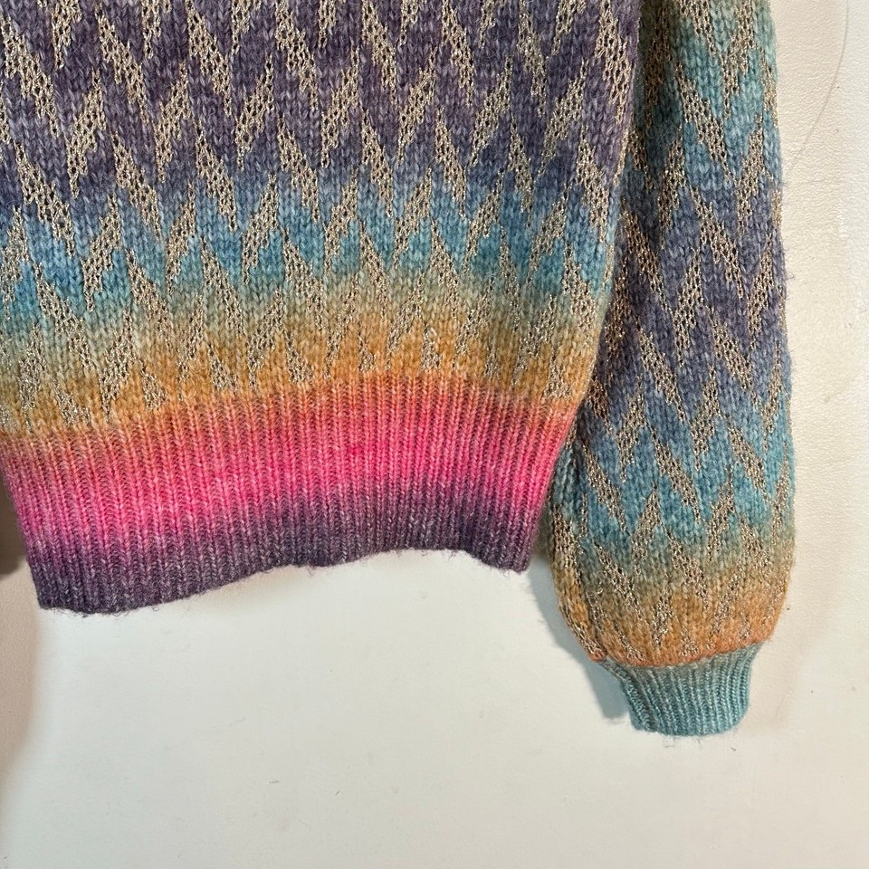 STRUT & BOLT rainbow chevron bishop sleeve wool blend womans sweater ...