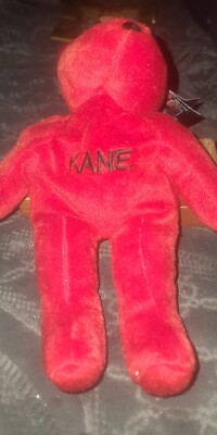 WWF KANE Attitude Bear Plush Beanie Red Stuffed Animal 6" 1999 With Tag ...