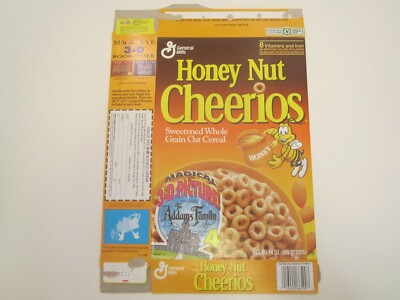 Empty Cereal Box 1994 HONEY NUT CHEERIOS Adams Family 3-D Picture! BEE ...