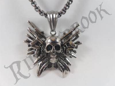 Stainless Steel skull on weapons pendant and necklace 60cm chain The ...
