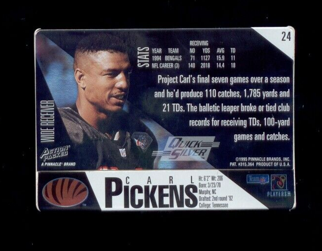 1995 Action Packed CARL PICKENS Cincinnati Bengals Quick Silver Insert ...