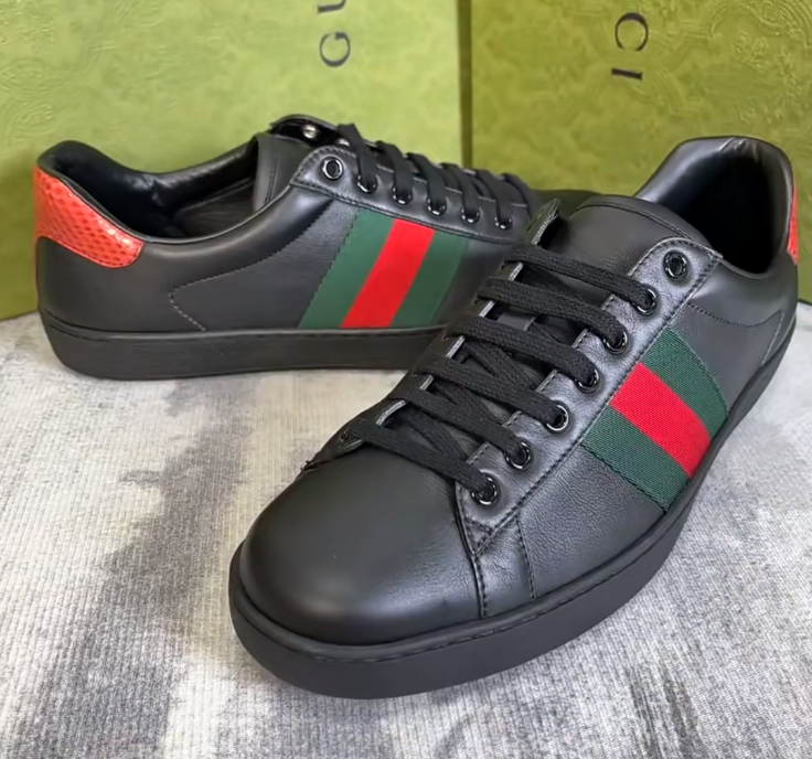 GUCCI ACE Striped Low Top Sneaker Men's Black 386750 A38D0 1078 | eBay