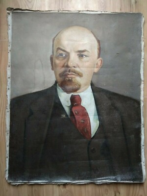 RARE Vintage Oil Russian Painting Portrait Lenin Soviet USSR Socialist ...