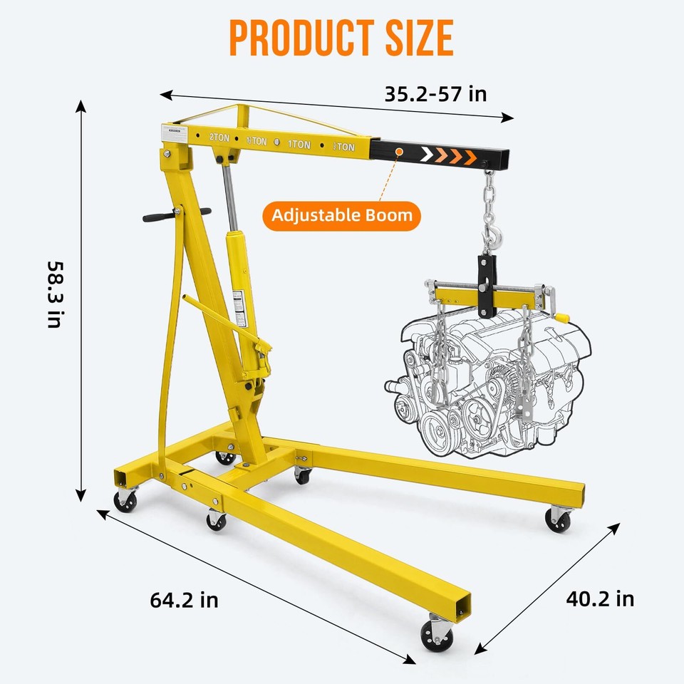 2 Ton Engine Hoist Folding Cherry Picker Engine Crane Hoist W/Lever 6 ...