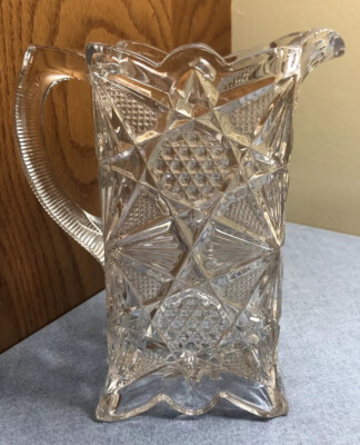 Water Pitcher EAPG Pressed Glass Square Star Antique Illinois Pattern 8 ...