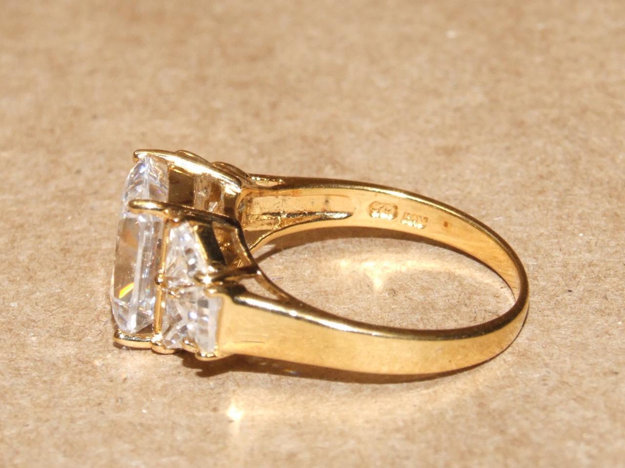 PAJ 925 Sterling & Gold Vermeil Triangle & Emerald Cut CZ Cocktail Ring ...