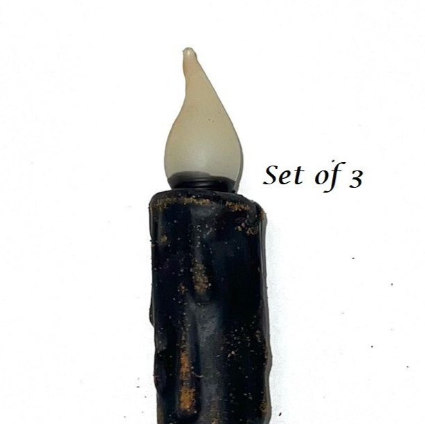 NEW PRIMITIVE TIMER CANDLES BLACK GRUNGY Tapers 3 pcs 6 3/4" Halloween ...