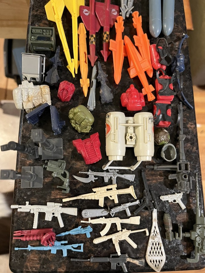 Vintage GI Joe WEAPON and ACCESSORY Lot Original 1982-1988 Helmets Guns ...