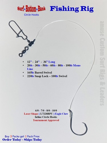 5 Carolina ( Circle ) Surf Bottom Rigs Striped Bass Striper Drum Catfish | eBay