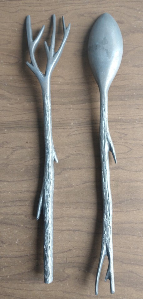 Organic Twig Salad Fork Spoon Serving Set Aluminum Lightweight Unique ...