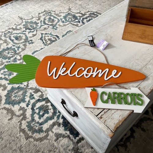 Ashland Easter Hanging “Welcome” Large Carrot & Small Carrot Wall Decor ...