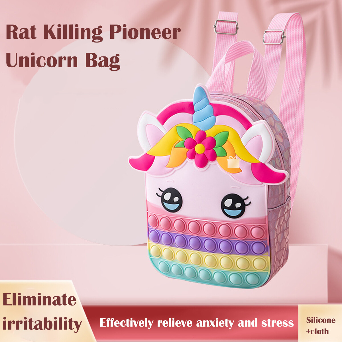 Unicorn Bubbles Backpack Silicone School Bag Fidget Toys Cartoon ...