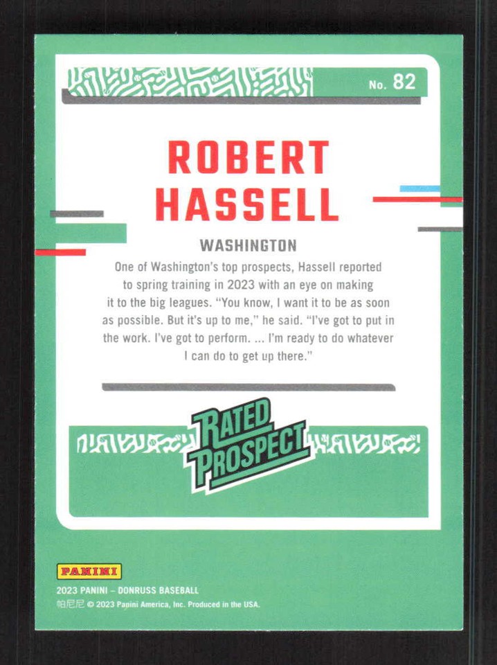 Robert Hassell Rated Prospect 2023 Donruss Carolina Blue Holo Nationals #82 | eBay