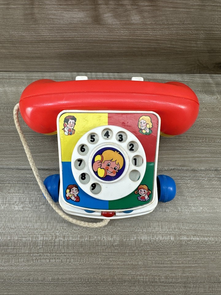 Vintage Toy Telephone Phone Pull Toy Classic Retro Bell Dial Wobble ...