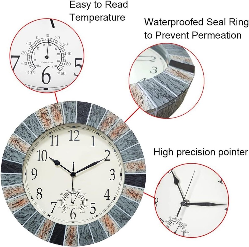 13 Inch Large Outdoor Indoor Clock, Waterproof Wall Clock with ...