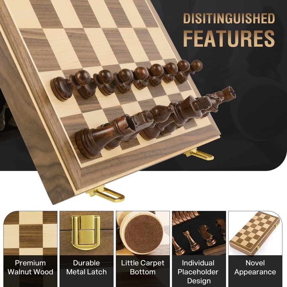 Peradix Chess Set and Draughts Board Games 2 in 1 Set | 15" Magnetic ...