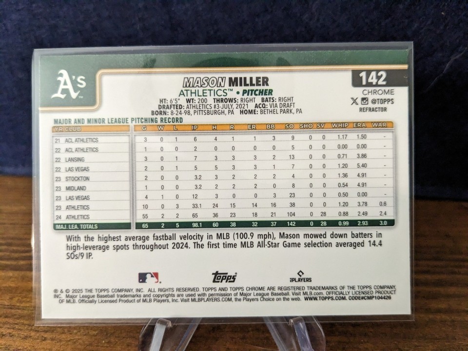 2025 Topps Chrome - Mason Miller #142 – Silver Refractor (RC) A's ...