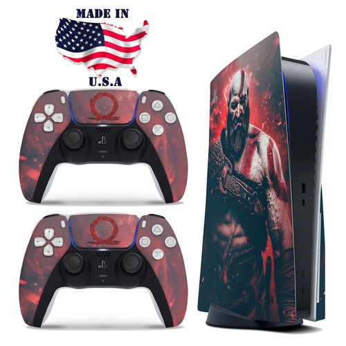 PS5 Disc Version Console & Controller Vinyl Skin Decal Wrap Kratos God ...