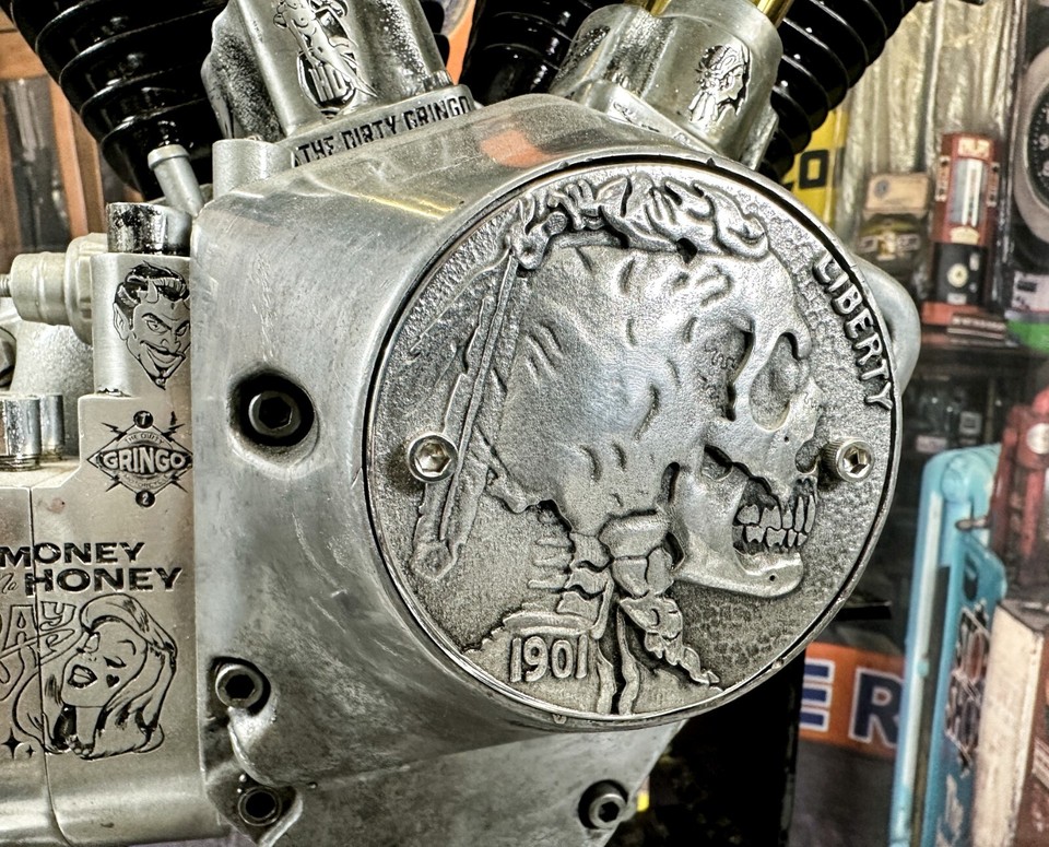 Gilroy Indian Motorcycle Skull Chief Carved Buffalo Nickel Points ...