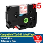 5x Laminated Label Tape For Brother P-Touch TZe-242 TZ-242 Red On White ...