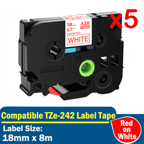 5x Laminated Label Tape For Brother P-Touch TZe-242 TZ-242 Red On White ...