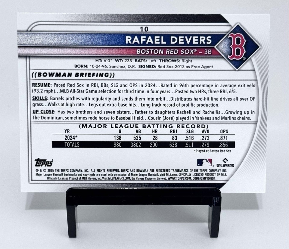 2025 Bowman Rafael Devers /99 Green Border #10 Boston Red Sox | eBay